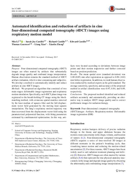 Pdf Automated Identification And Reduction Of Artifacts In Cine Four