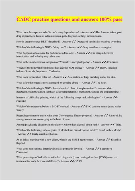 CADC Practice Questions And Answers Pass CADC Illinois Certified Addiction Drug Counselor