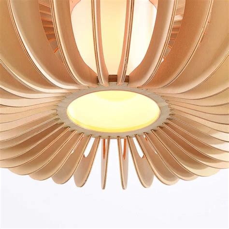 Plafondlamp Roia Met Houten Lamellen En Diffuser In Open Ronde Vorm