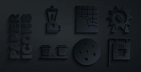 쿠키 또는 비스킷 커피 메달 커피 컵 거리 간판 초콜릿 바 및 전기 그라인더 아이콘을 설정합니다 벡터 1위에 대한 스톡 벡터