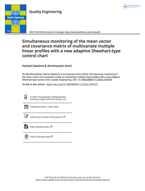 Pdf Simultaneous Monitoring Of The Mean Vector And Covariance Matrix Of Multivariate Multiple