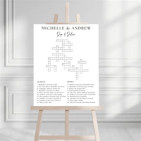Custom Wedding Crossword Puzzle Template Personalized Sip And Solve Bridal Shower Crossword