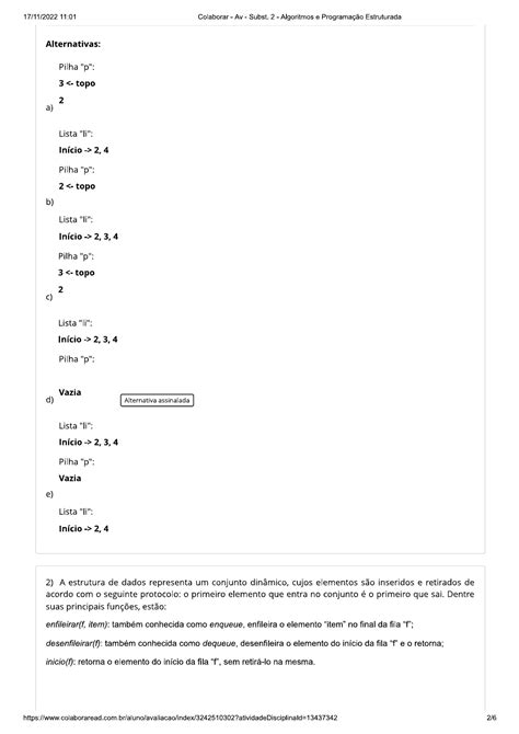 Av Subst 2 Algoritmos E Programação Estruturada Informática I