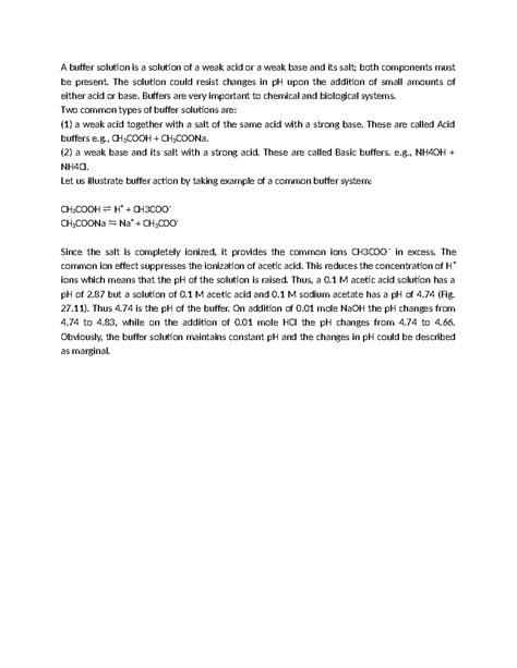 A Buffer Solution Is A Solution Of A Weak Acid Or A Weak Base And Its