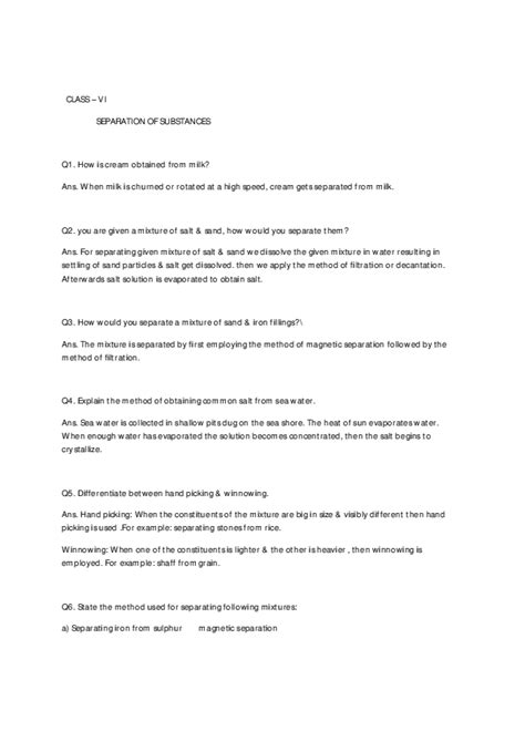 Pdf Class Vi Separation Of Substances