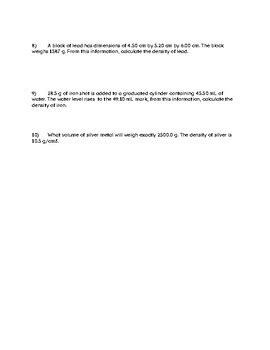 Density Practice Problems By Jetton Science TPT
