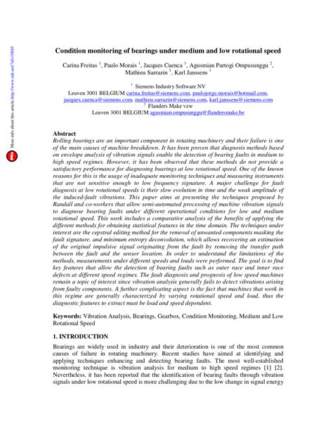 Pdf Condition Monitoring Of Bearings Under Medium And Low Rotational Speed 8th European