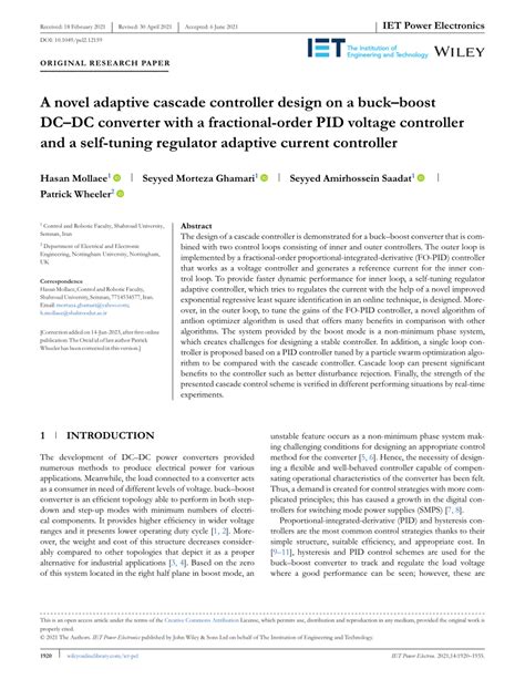 Pdf A Novel Adaptive Cascade Controller Design On A Buck Boost Dc Dc Converter With A