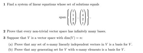 Solved 1 Find A System Of Linear Equations Whose Set Of