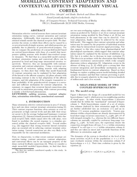 Pdf Modelling Contrast Adaptation And Contextual Effects In Primary Visual Cortex