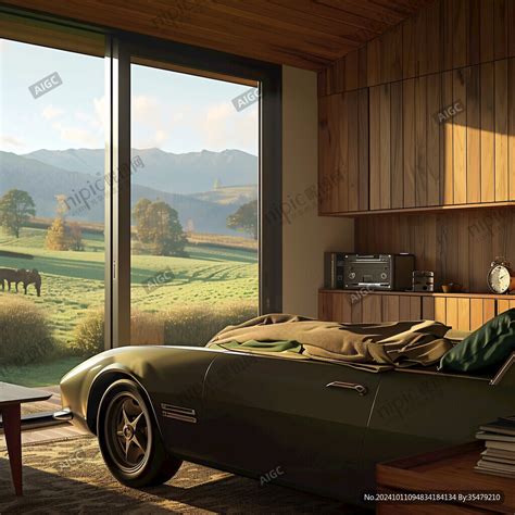 Ai创作图山景卧室 六十年代卧室 七十年代卧室 中世纪现代室内设计 自然卧室创意 室内设计未来 空虚的日常生活场景 怀旧家居设计 三十年代卧房 猎装卧室 全景落地窗 家具室内场景 卧室场景样机