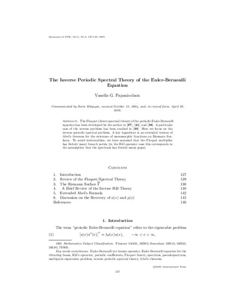 Pdf The Inverse Periodic Spectral Theory Of The Euler Bernoulli Equation