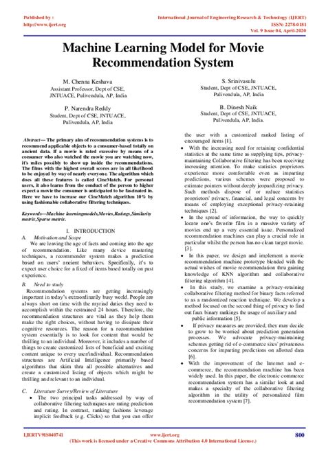 pdf machine learning model for movie recommendation system