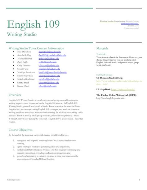 Eng 109 Syllabus Fall 2020 Pdf