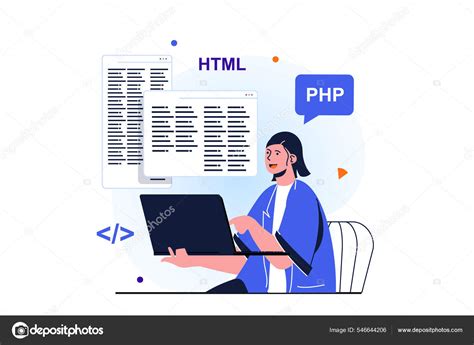 Women Working Modern Flat Concept For Web Banner Design Woman Works As