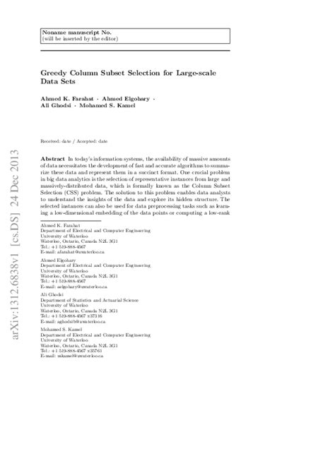 Pdf Greedy Column Subset Selection For Large Scale Data Sets
