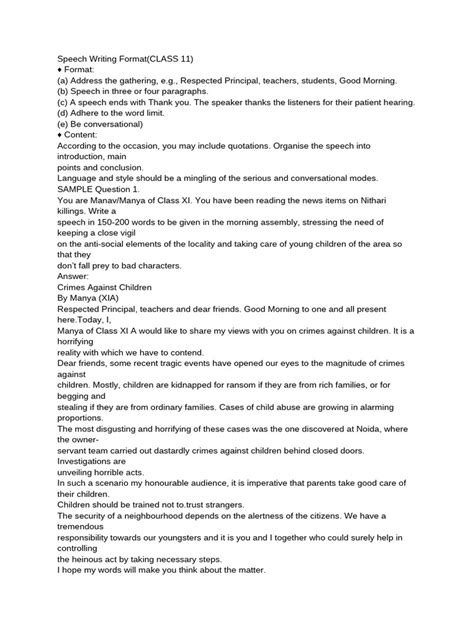 Speech Writing Format Class 11 Pdf