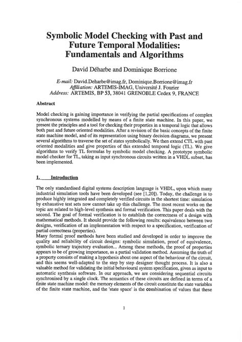 Pdf Symbolic Model Checking With Past And Future Temporal Modalities Fundamentals And Algorithms