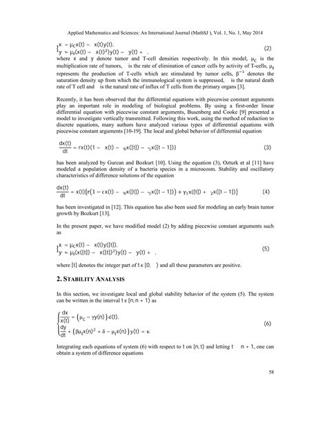 Discretization Of A Mathematical Model For Tumor Immune System Interaction With Piecewise