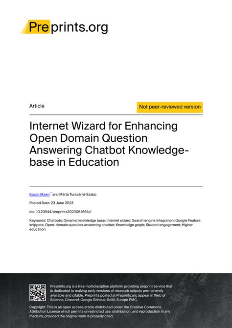 Pdf Internet Wizard For Enhancing Open Domain Question Answering Chatbot Knowledge Base In