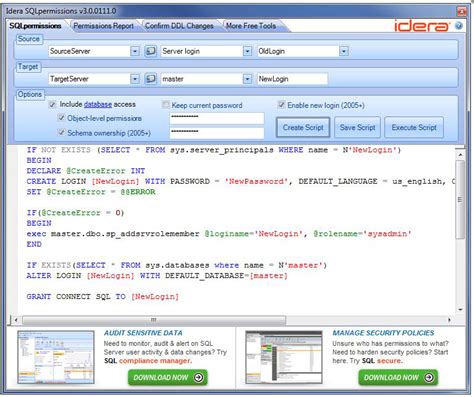 Sql Permissions Extractor Main Window Idera Inc Once Sql