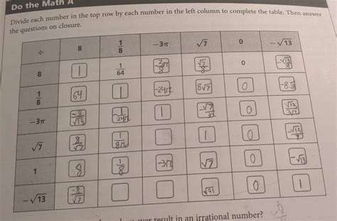 Do The Math A Divide Each Number In The Top Row By Each Number In The