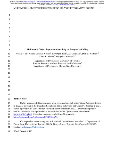 Pdf Multimodal Object Representations Rely On Integrative Coding