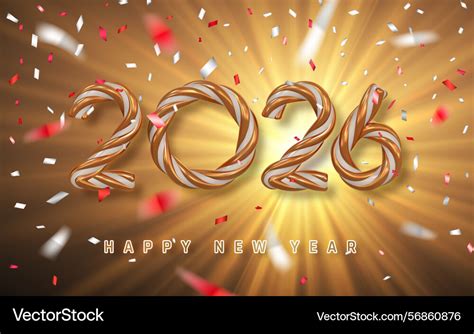 New Year 2026 Golden Candy Numbers With Confetti Vector Image
