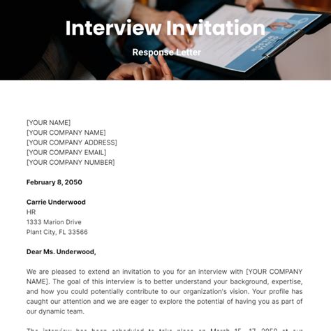 Interview Invitation Response Letter Template Edit Online And Download Example