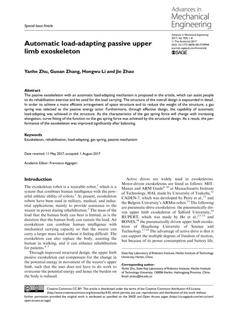 Pdf Automatic Load Adapting Passive Upper Limb Exoskeleton