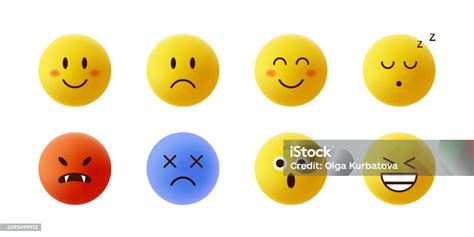Emoji 3d Wajah Kuning Bulat Bahagia Dan Sedih Ikon Media Sosial Aplikasi Web Simbol Suasana Hati