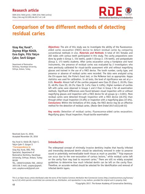 Pdf Comparison Of Two Different Methods Of Detecting Residual Caries
