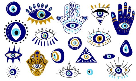Coleção De Olho Turco Resumo Dos Desenhos Animados Azul Mau Olhado Hamsa ícones Mágicos Fantasia