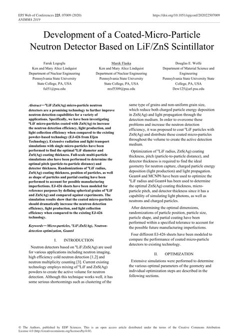 Pdf Development Of A Coated Micro Particle Neutron Detector Based On Lifzns Scintillator
