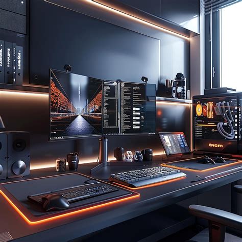 Modern Hightech Workspace With Desktop Computer And Gadgets Premium Ai Generated Image