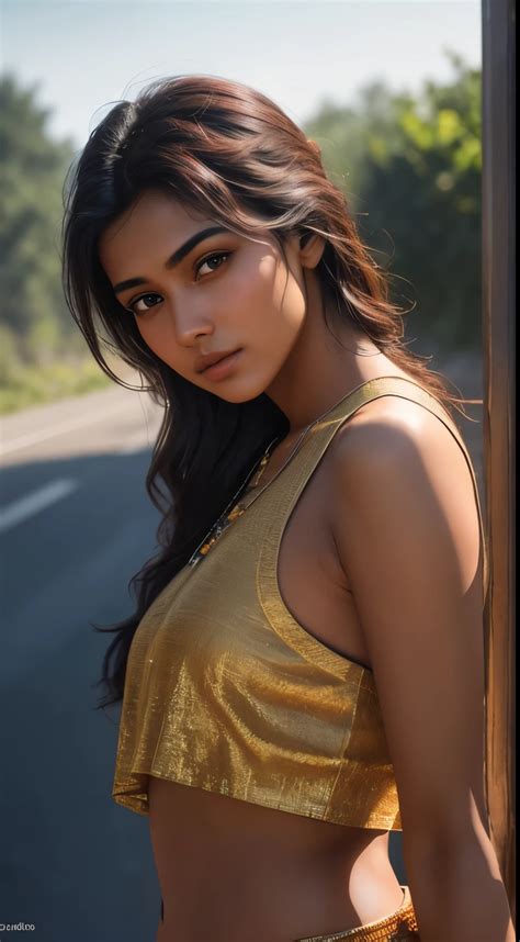Young Indian Girl 18 Year Old Red Top Gentle Lighting Intricate