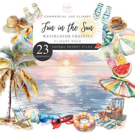 Summer Fun In The Sun Clipart Pack Beach Swim Picnic Ocean Sunset