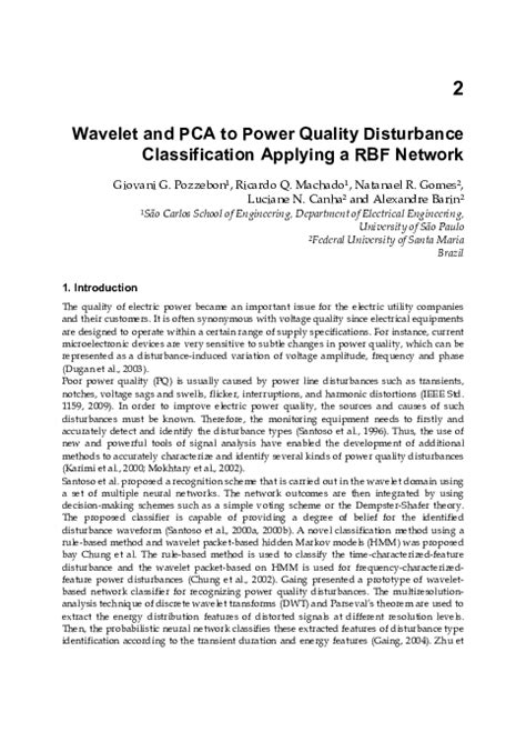 Pdf Wavelet And Pca To Power Quality Disturbance Classification