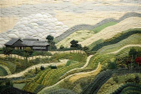 Rice Field Architecture Landscape Building Premium Ai Generated Image