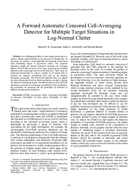 Pdf A Forward Automatic Censored Cell Averaging Detector For Multiple