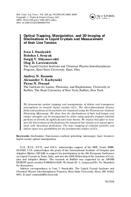 Pdf Optical Trapping Manipulation And 3d Imaging Of Disclinations