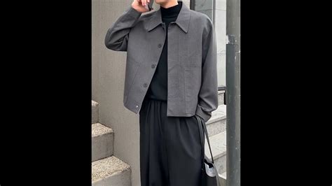 남자 코디 미니멀하고 깔끔한 무드 군더더기 없는 실루엣 전시회 데이트 남친룩 데이트룩 댄디 포멀 결혼식 하객룩 오오티디 데일리 아우터 히든 버튼 블루종 자켓 남자 쇼핑몰