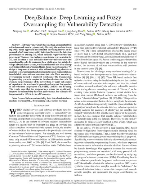 Deepbalancedeep Learningandfuzzyoversamplingforvulnerabilitydetection Pdf