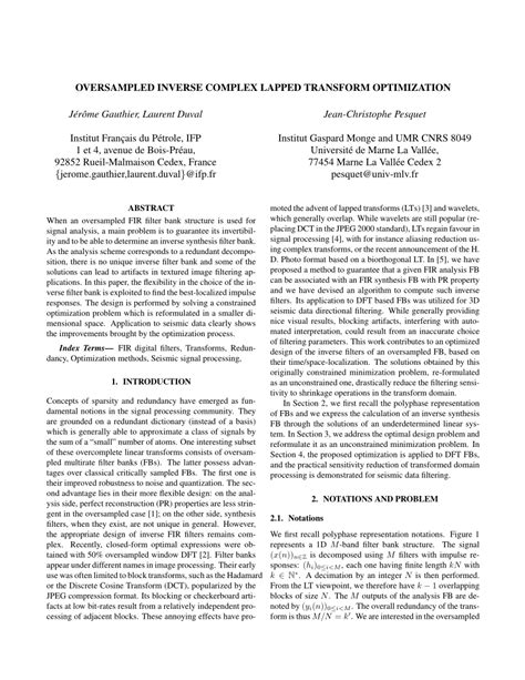 Pdf Oversampled Inverse Complex Lapped Transform Optimization