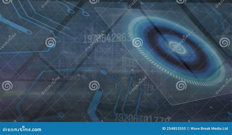 Image Of Digital Interface And Moving Clock Over Clock Stock Image