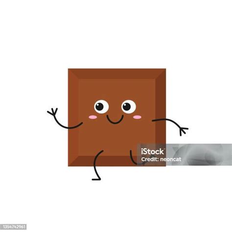 귀여운 캐릭터 만화 달콤한 음식 맛있는 디저트를 실행하는 초콜릿 조각 미소 얼굴 행복 기쁨 감정 벡터 일러스트 벡터에 대한 스톡