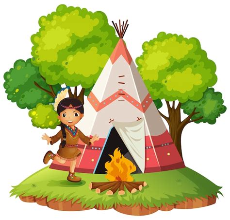 Premium Vector Indian Infront Of Teepee