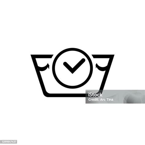 세척 시간 세탁 분지와 스톱워치 플랫 벡터 아이콘 그림입니다 흰색 배경에 간단한 검은 기호 세척 시간 웹 및 모바일 Ui 요소에 대한 분지 및 Stopwatch 사인 디자인