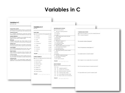 Variables In C Teaching Resources