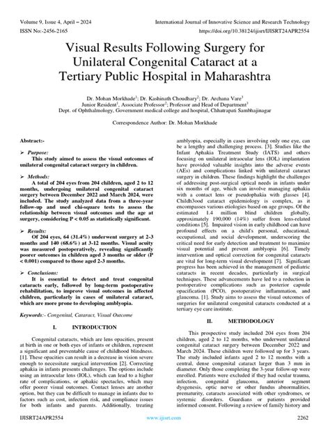 Visual Results Following Surgery For Unilateral Congenital Cataract At A Tertiary Public